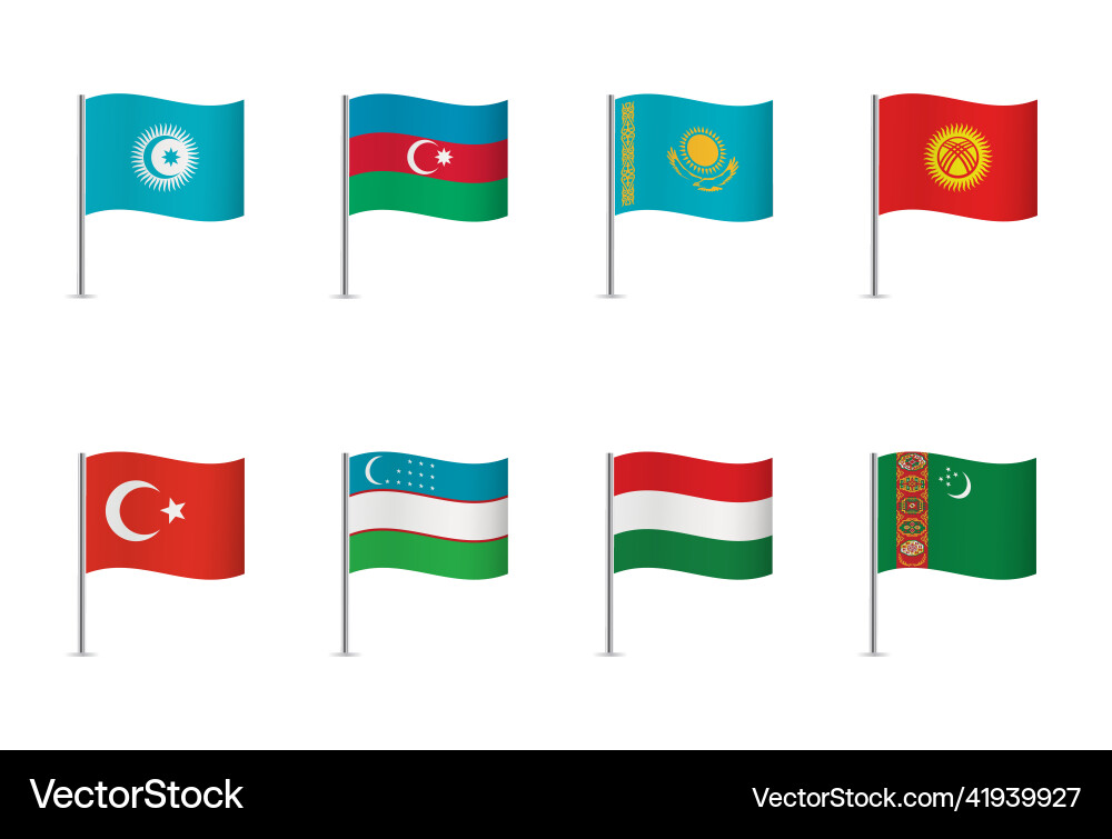 Organization of turkic states flags Royalty Free Vector