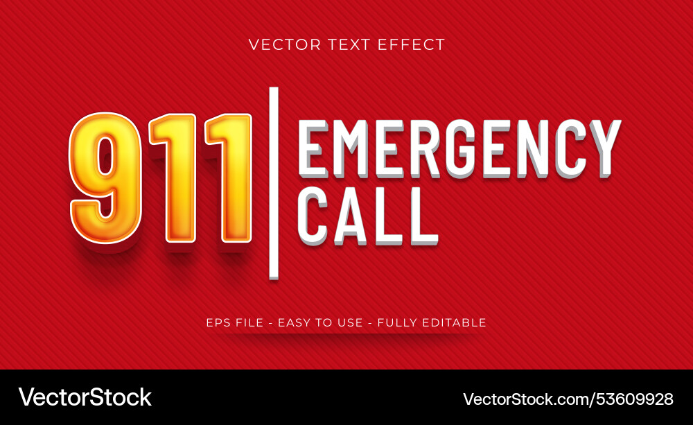 911 emergency call with text effect editable 3d Vector Image