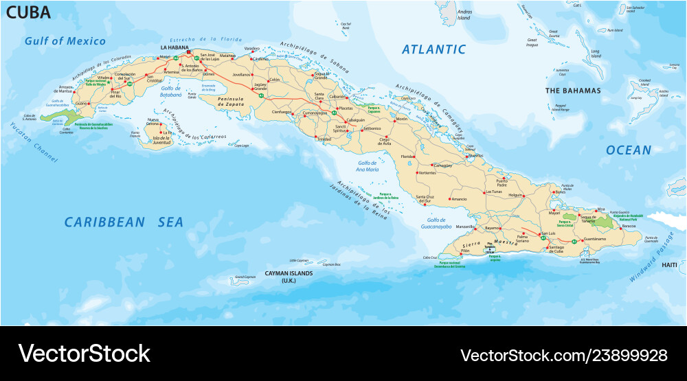 Cuba road and national park map Royalty Free Vector Image