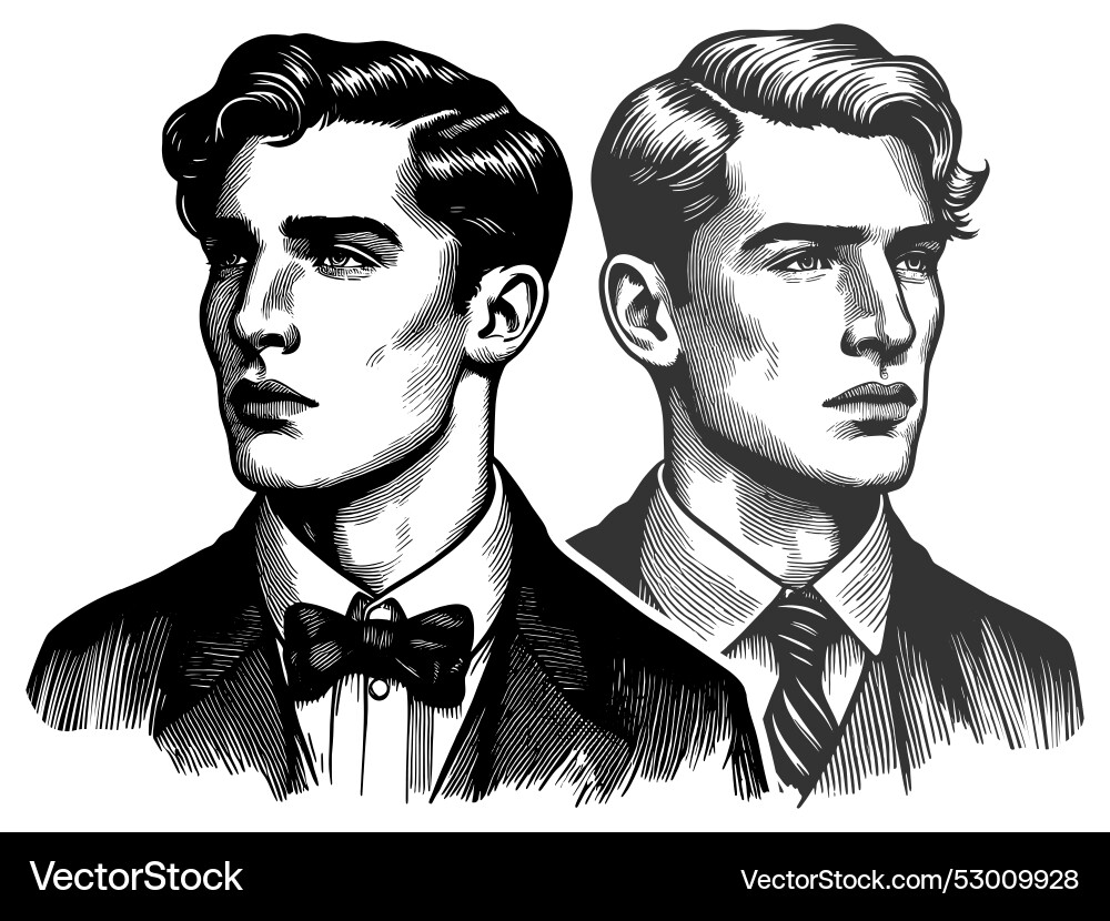 Male portraits engraving Royalty Free Vector Image