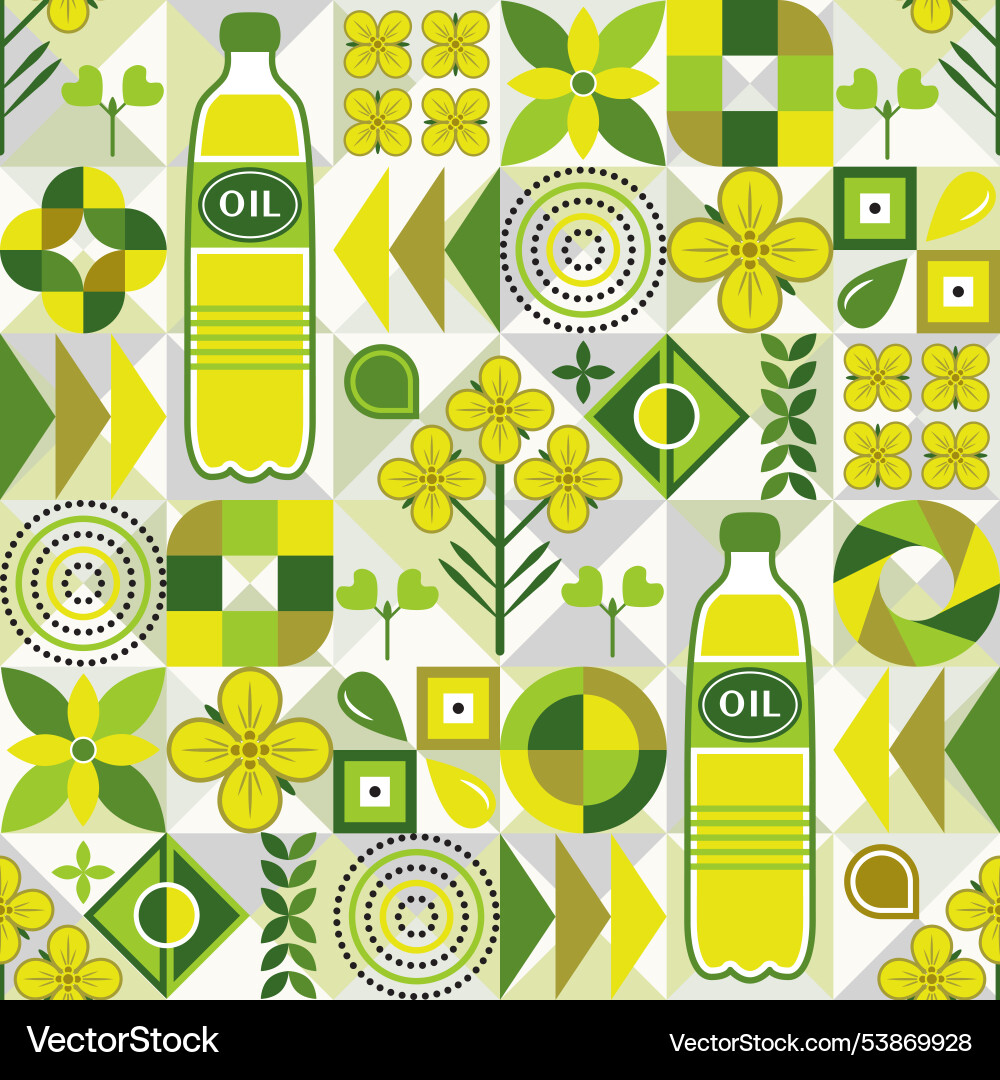 Seamless pattern with icons of rape rapeseed oil Vector Image