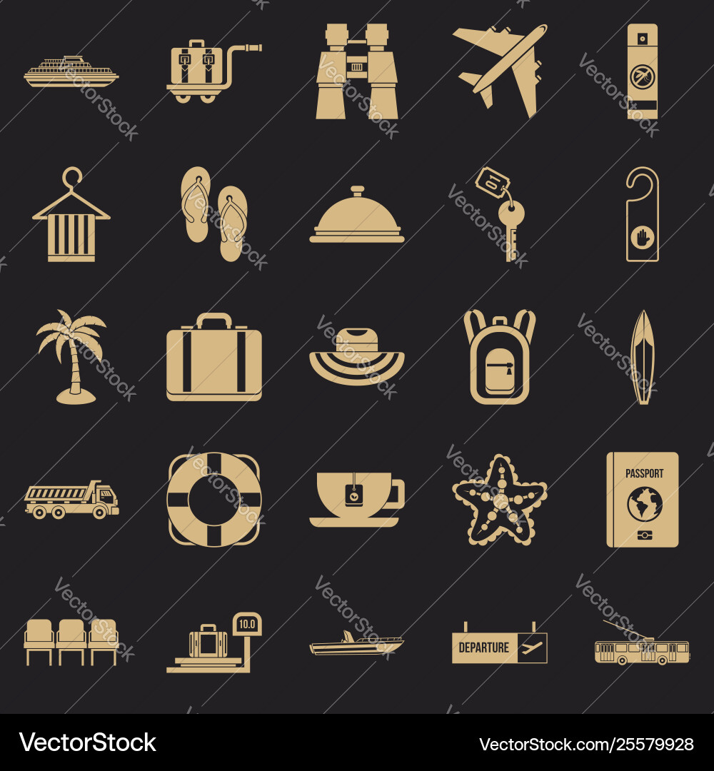 Travel guide icons set simple style Royalty Free Vector