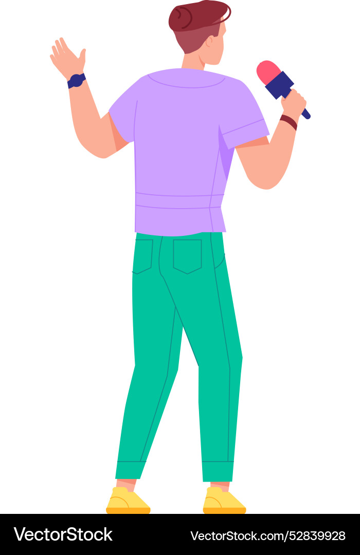 Tv show anchorman back view journalist character Vector Image