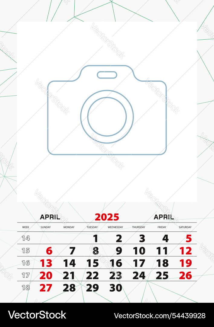 Wall calendar planner template for april 2025 Vector Image