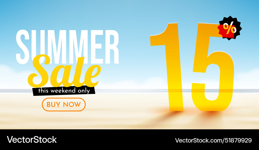 15 percent off discount summer composition ocean Vector Image