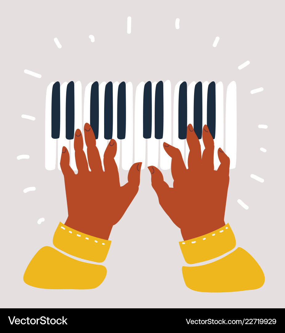 Black musicians hands playing on piano keys Vector Image