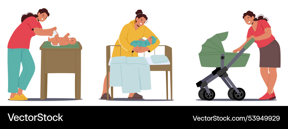 Caring mother character engages in various Vector Image