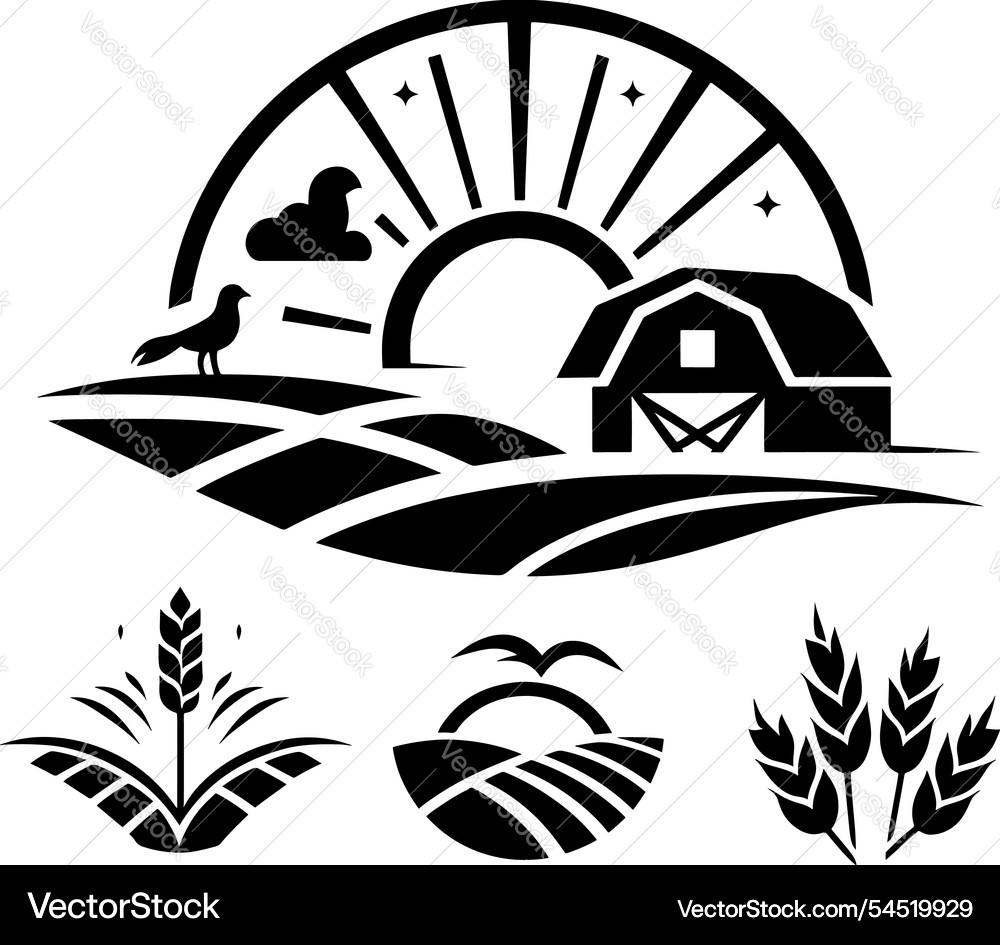Farm sunrise landscape wheat barn Royalty Free Vector Image