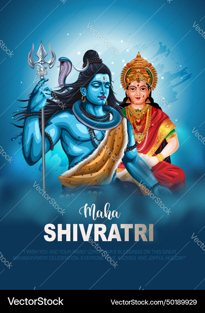 Happy maha shivratri with shiva parvati devi Vector Image