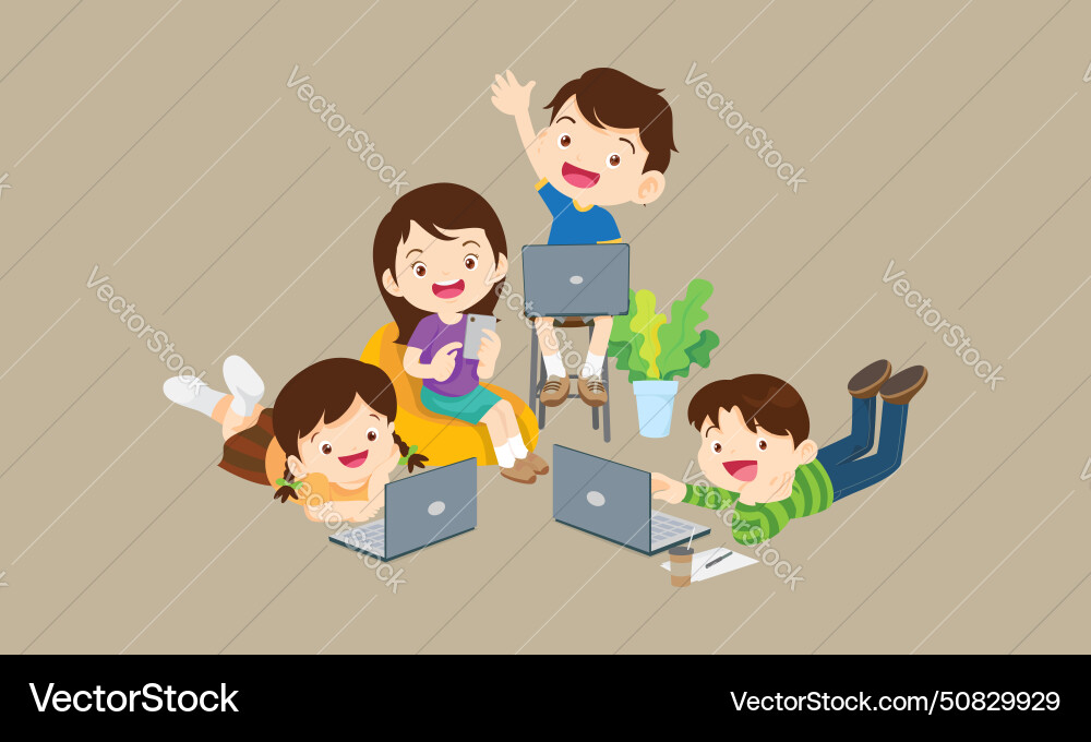 Kids on online learning education courses Vector Image