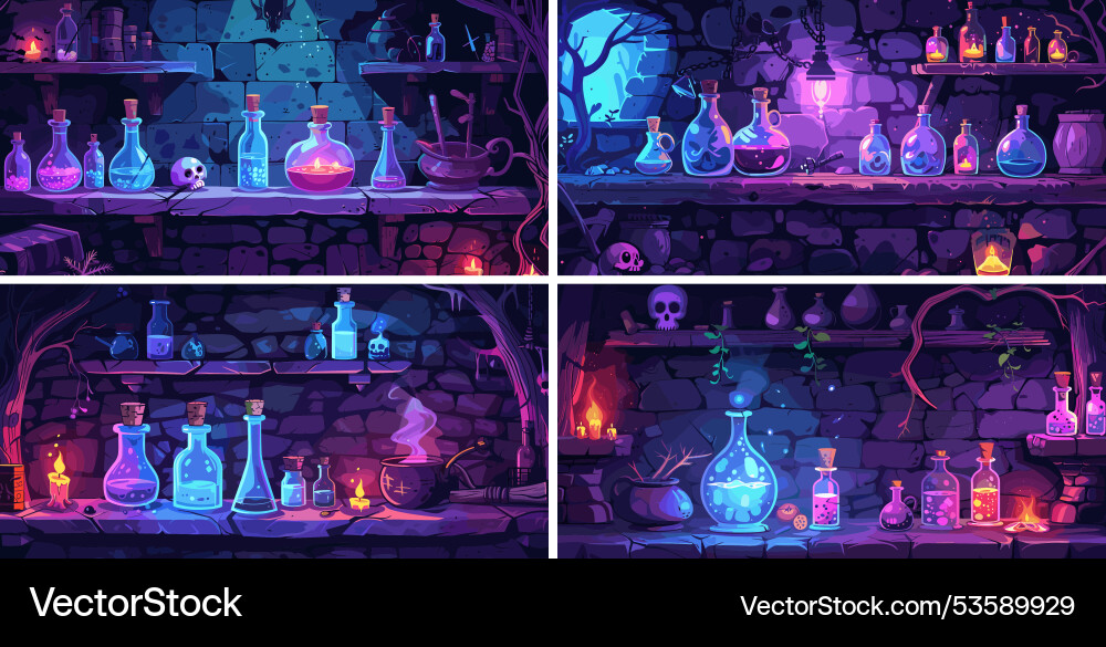 Magic alchemist desk cartoon concepts Royalty Free Vector