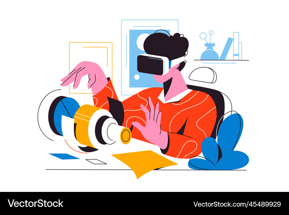 Person with vr headset technology and objects Vector Image