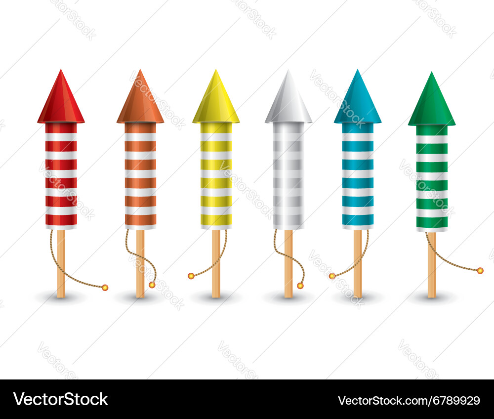 Set of isolated pyrotechnic rockets Royalty Free Vector