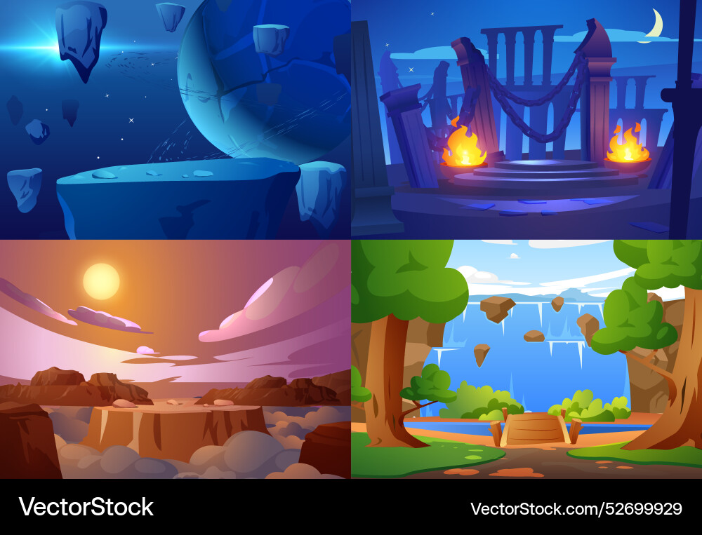 Various fantasy game landscapes Royalty Free Vector Image