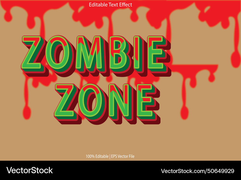 Zombie zone editable text effect 3d emboss Vector Image