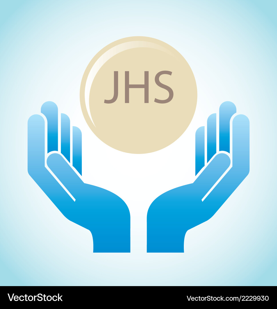 Hand and communion over blue background Royalty Free Vector