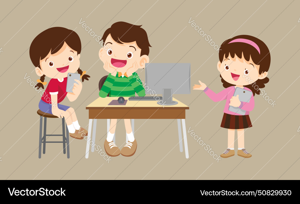 Kids on online learning education courses Vector Image