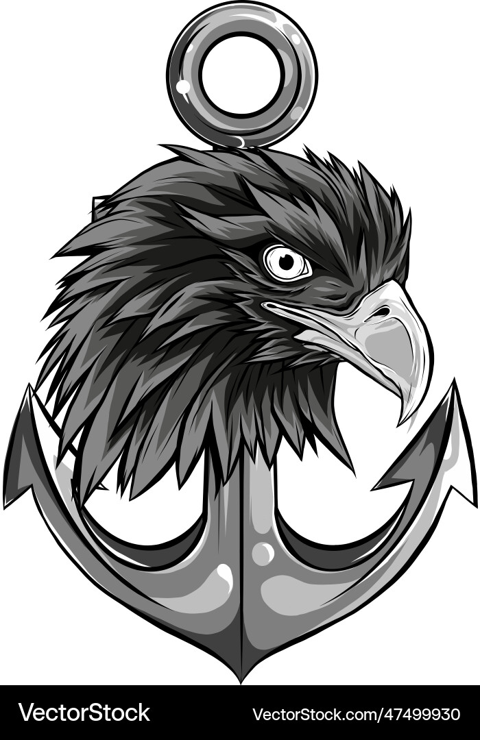 Monochromatic eagle with anchor on white Vector Image