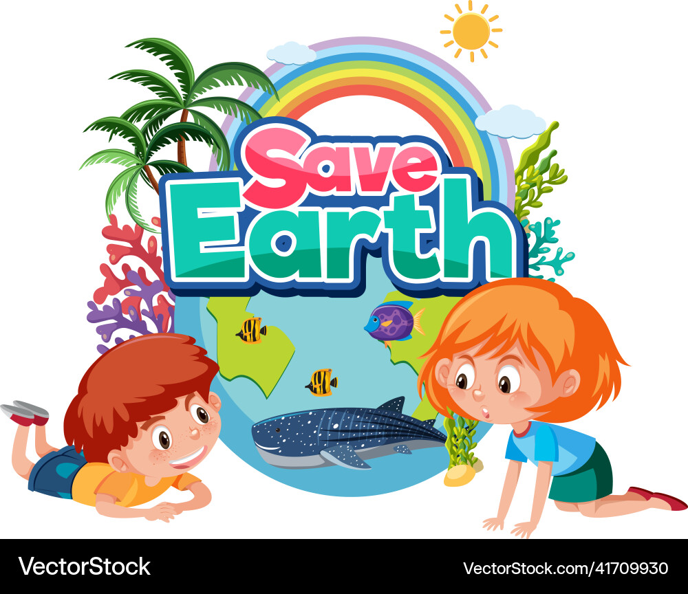 Save earth banner design with children cartoon Vector Image