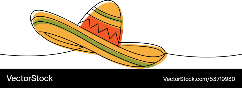 Sombrero one line colored continuous drawing Vector Image