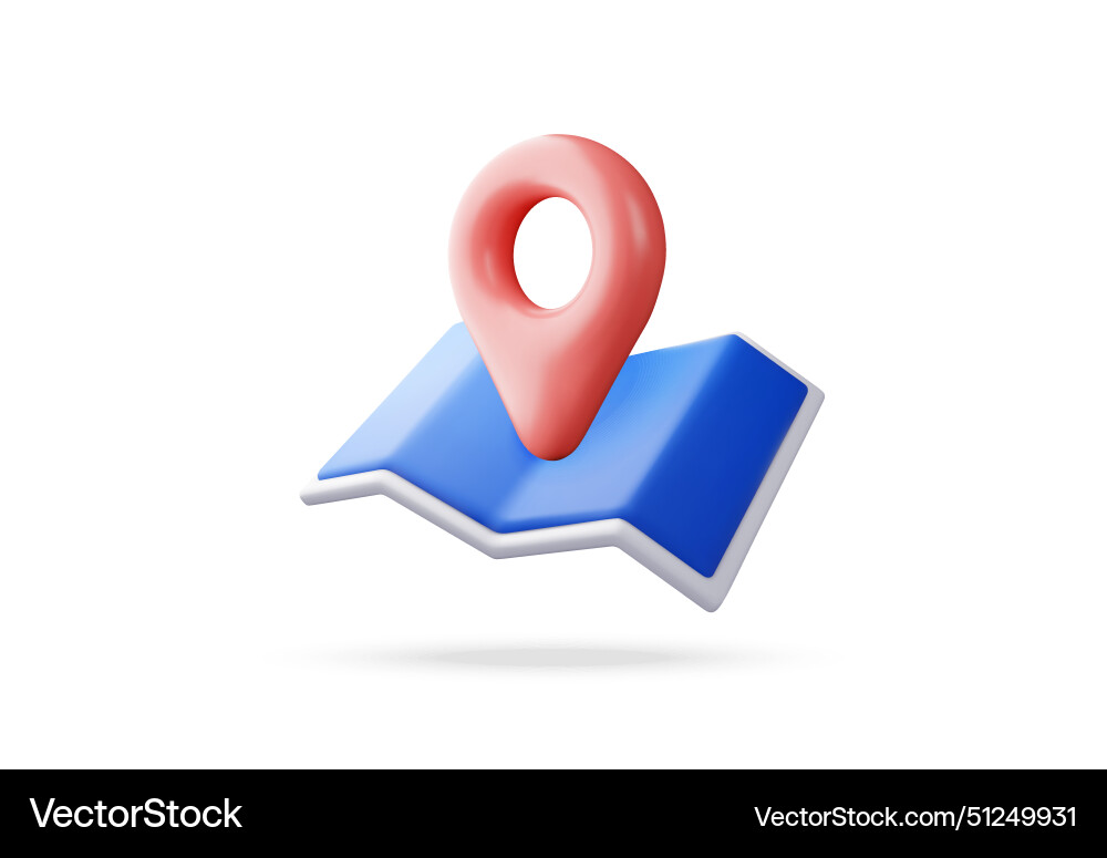 3d cartoon folded map with location pin Royalty Free Vector