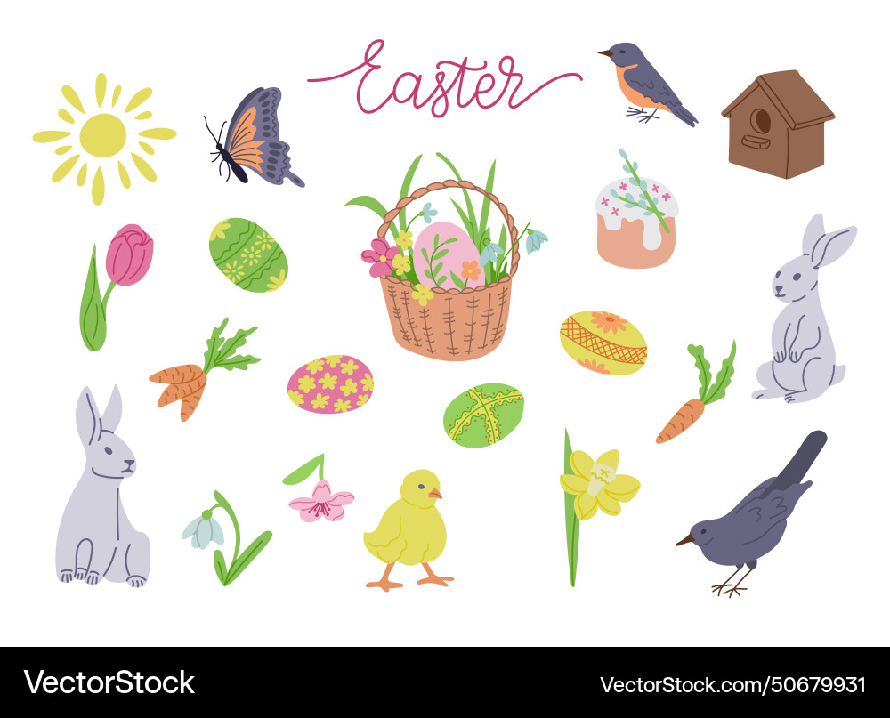 Big easter set with traditional items and food Vector Image
