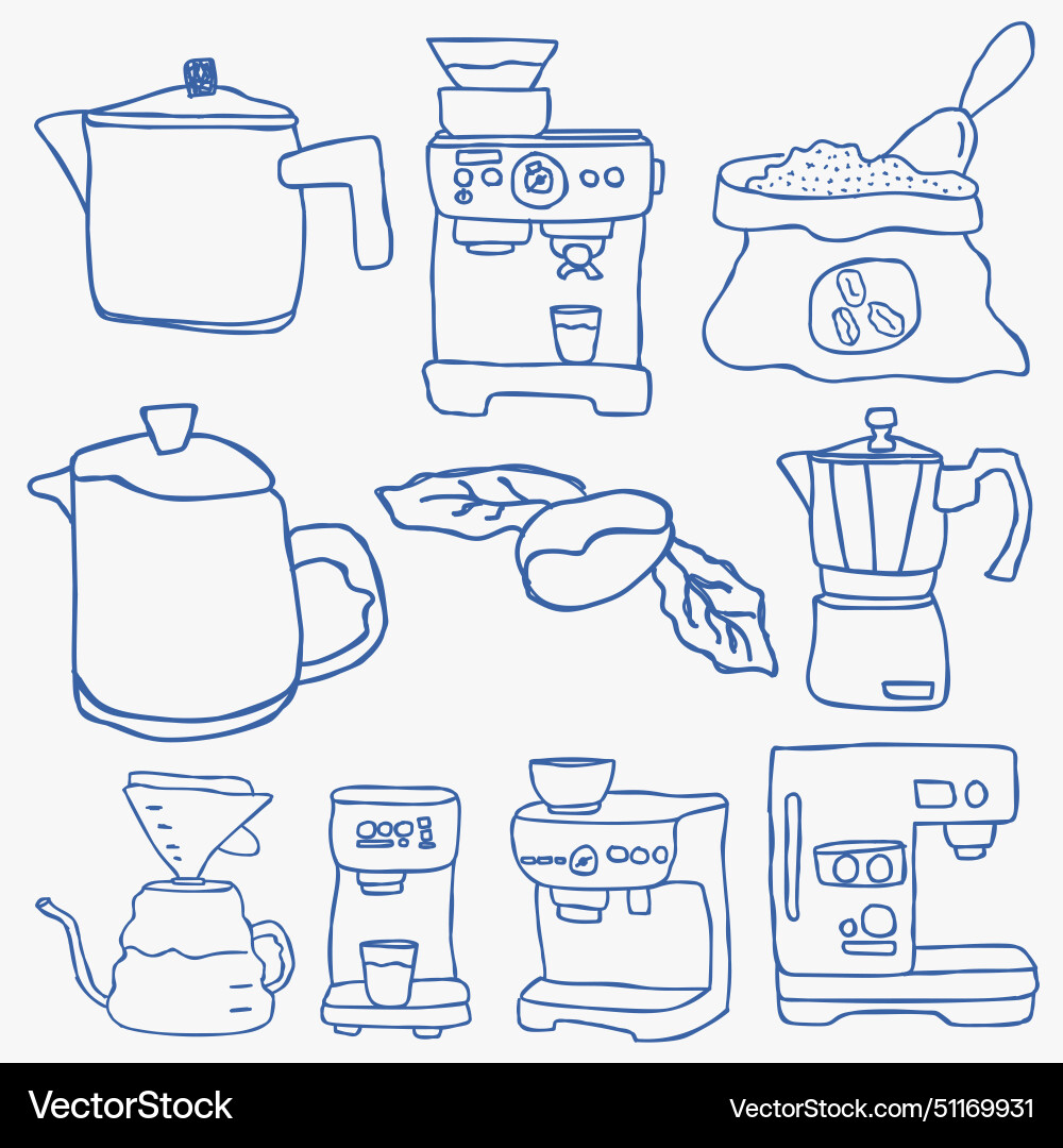 Coffee tools outline collection Royalty Free Vector Image