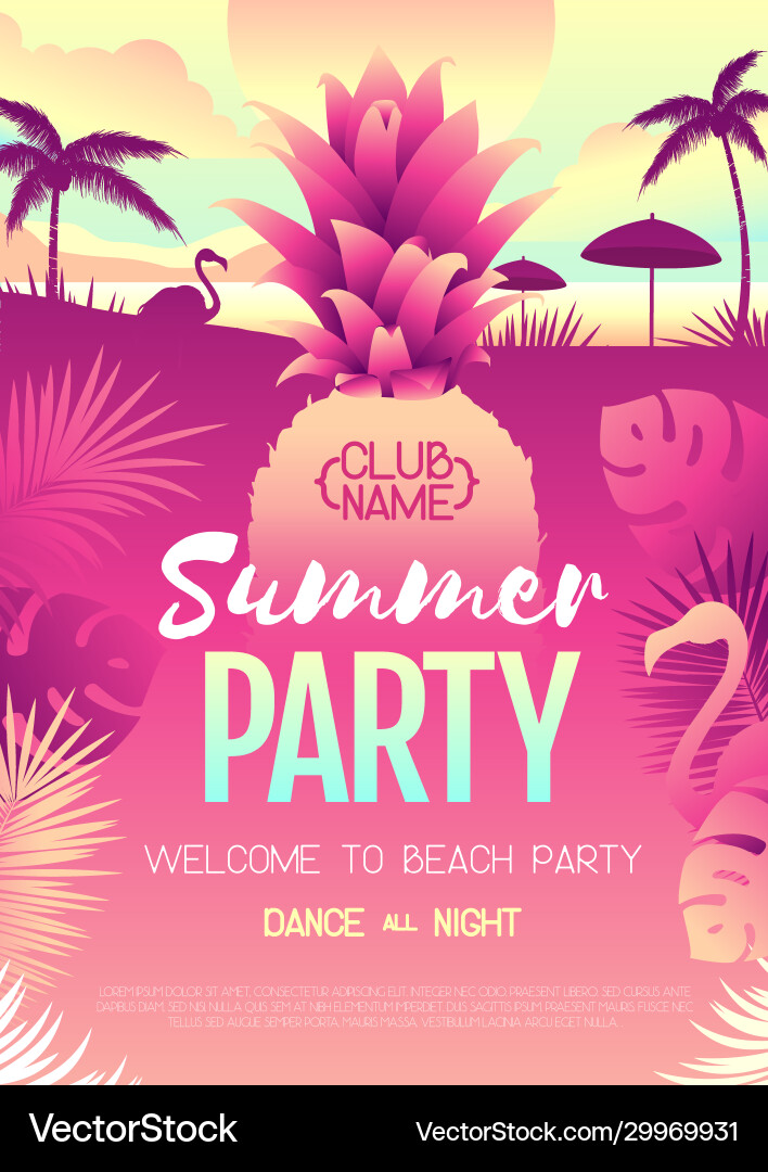 Colorful summer disco party poster Royalty Free Vector Image