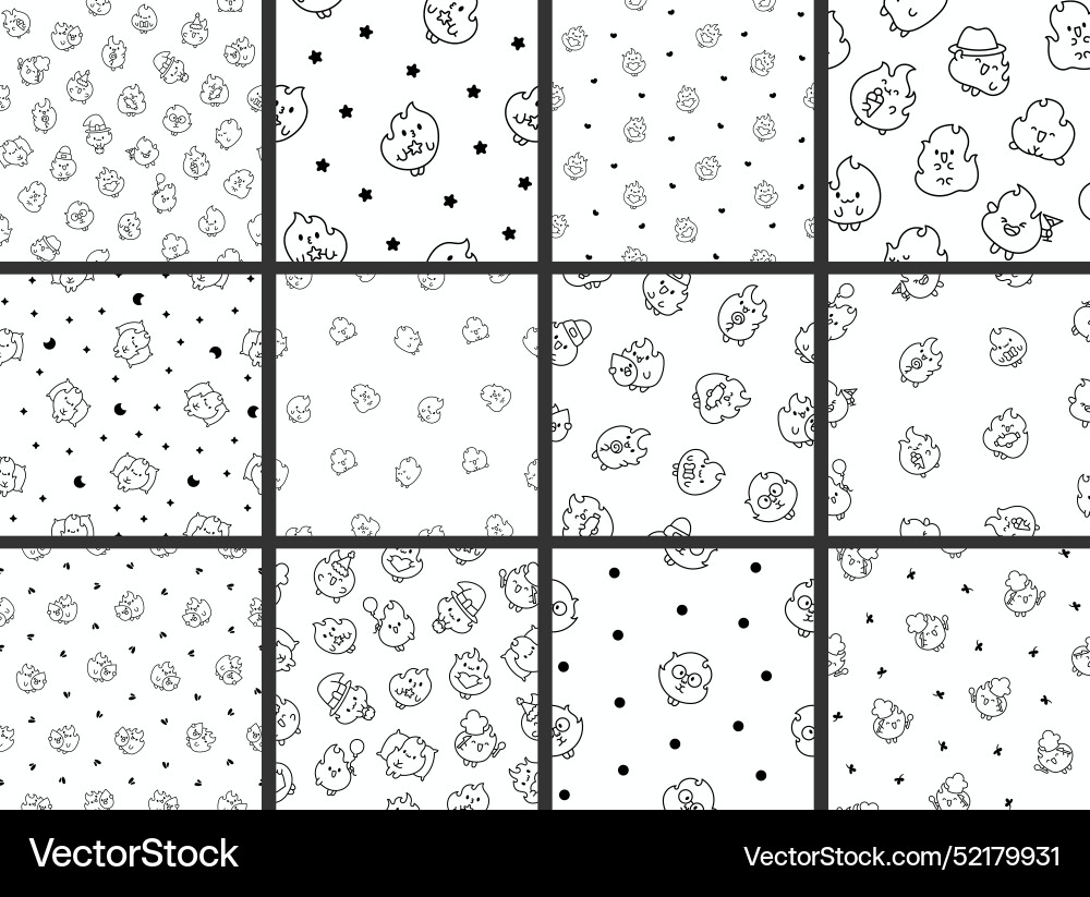 Cute kawaii fire character seamless pattern Vector Image