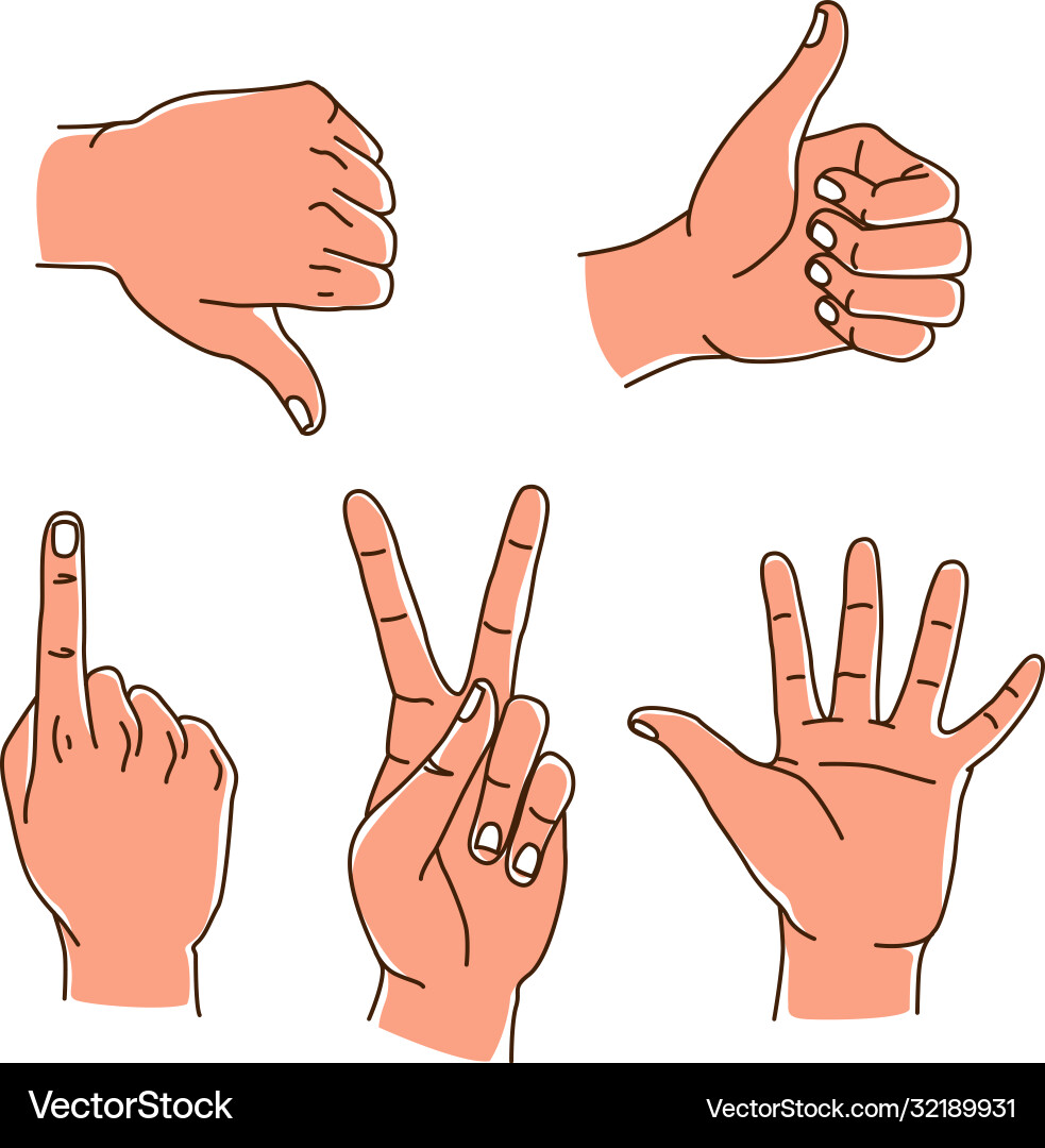 Hand Gestures - Diverse Hand Poses Royalty Free Vector Image