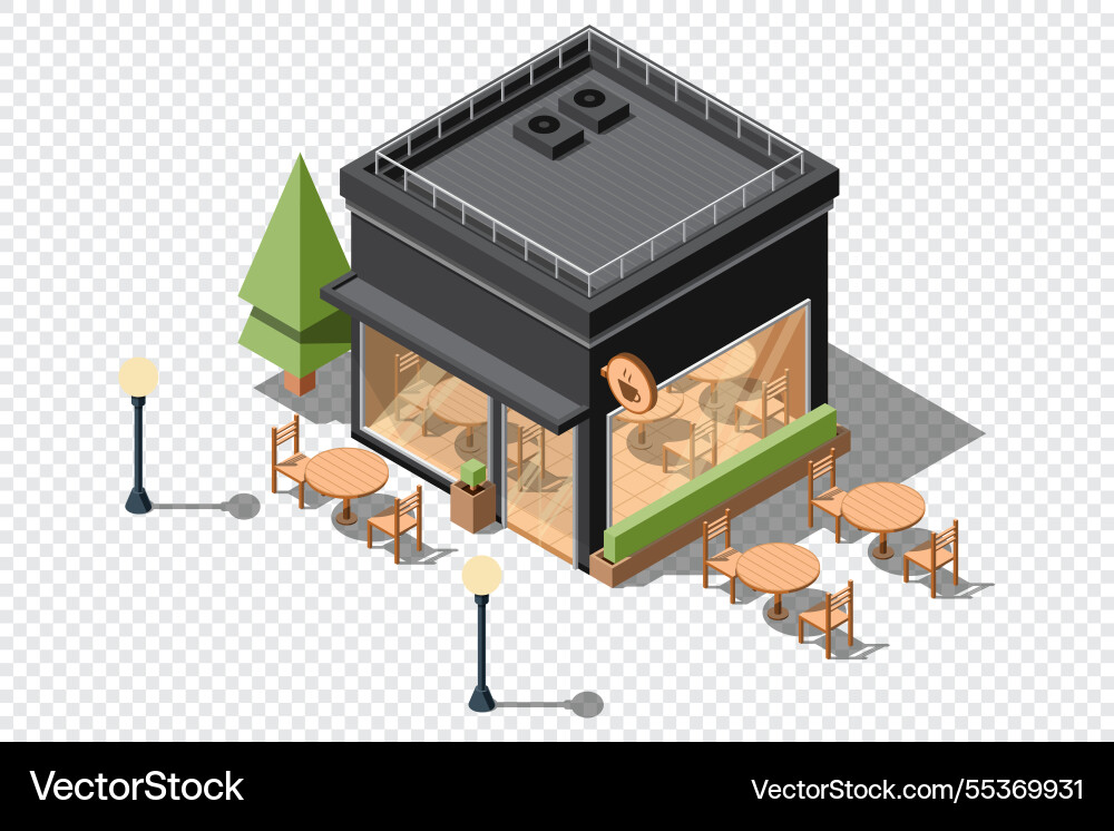 Isometric coffee shop cafe building Royalty Free Vector