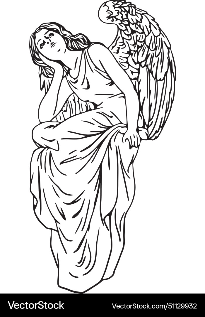 Angel sitting contemplating and looking up Vector Image