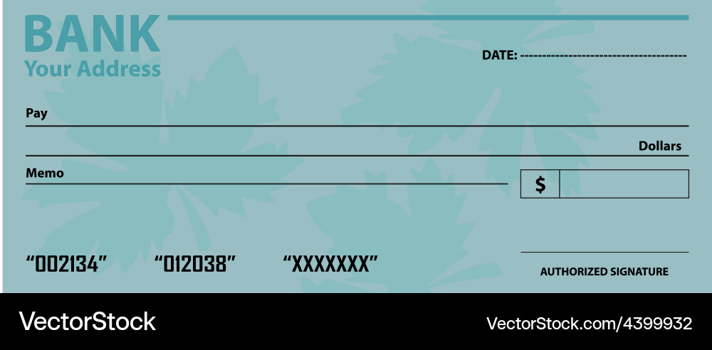 Bank check template Royalty Free Vector Image - VectorStock