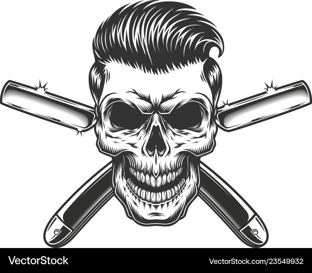 Barber Skull with Crossed Razors Royalty Free Vector Image