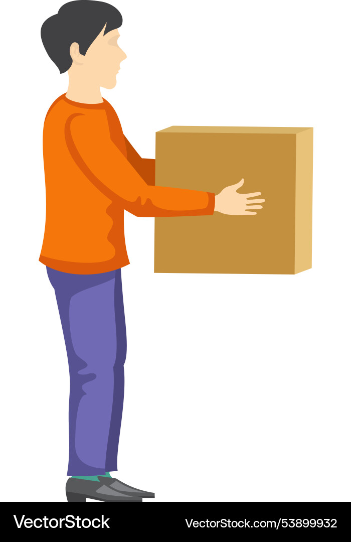 Boy carrying cardboard box heavy package lifting Vector Image