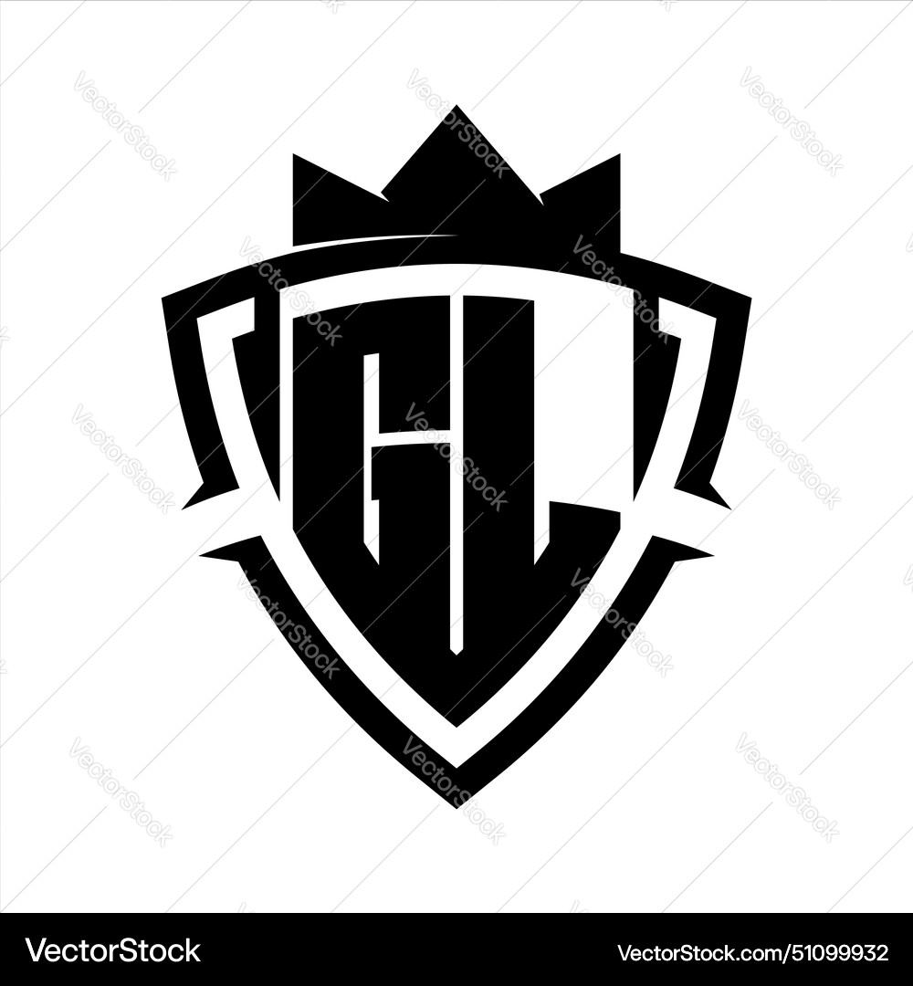 Gl letter bold monogram triangle curve shield Vector Image