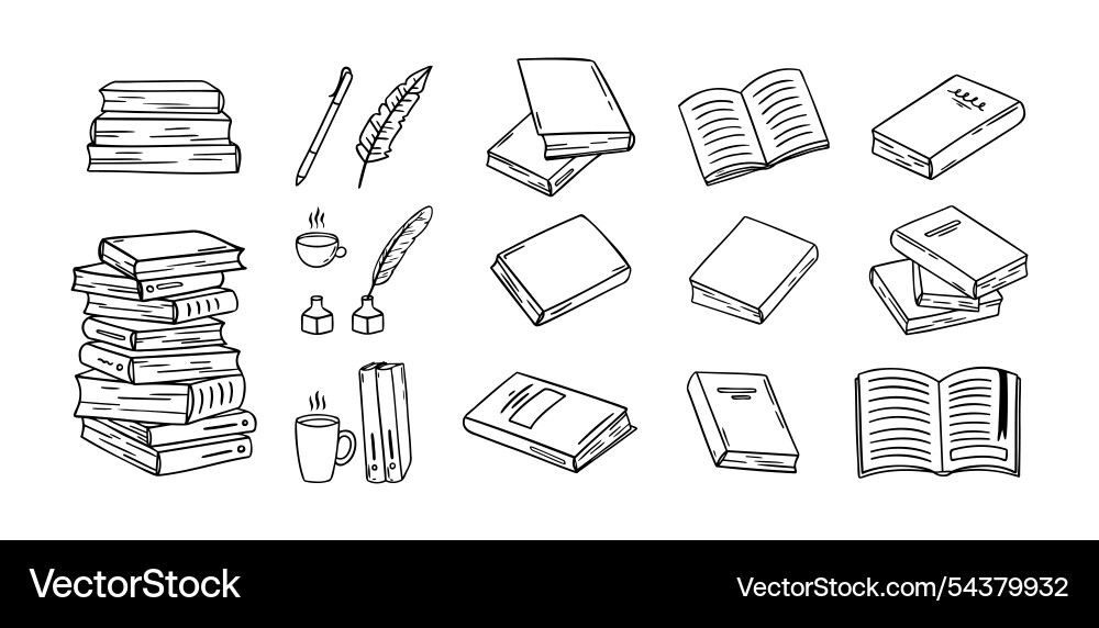 Hand drawn doodle different black outline books Vector Image