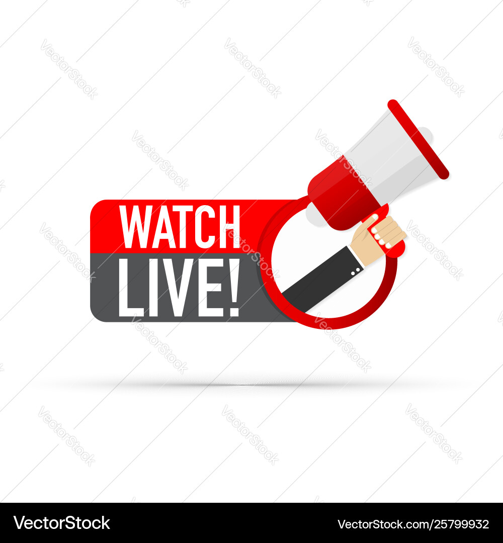 Hand holding megaphone with watch live Royalty Free Vector