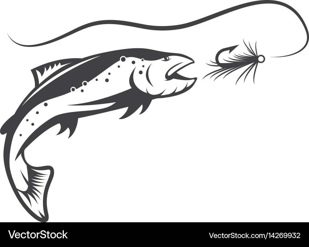 Salmon fish and lure design template Royalty Free Vector