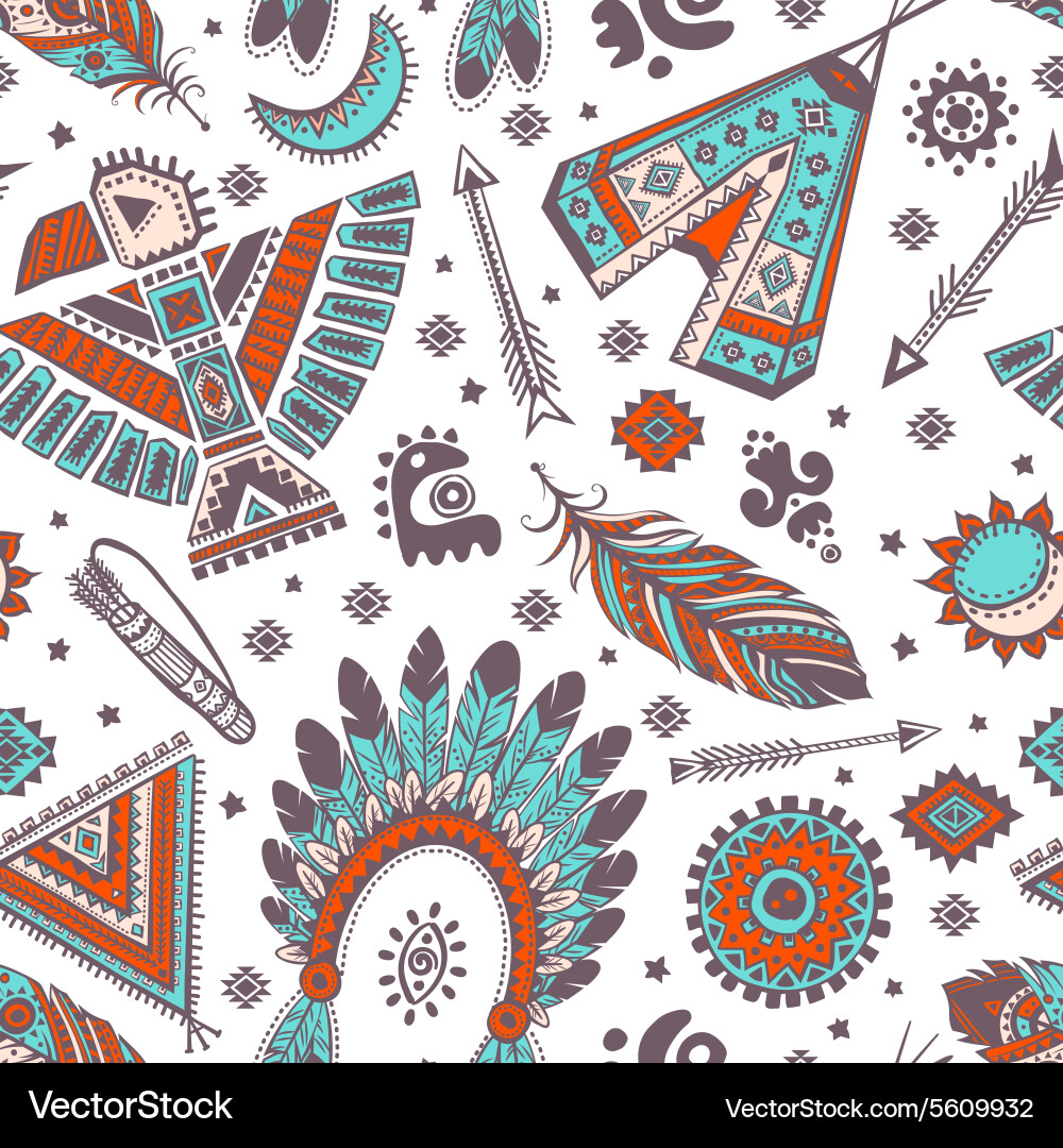 Seamless pattern with native american Royalty Free Vector