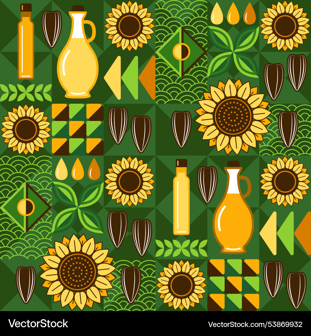 Sunflower oil pattern with icons geometric shapes Vector Image