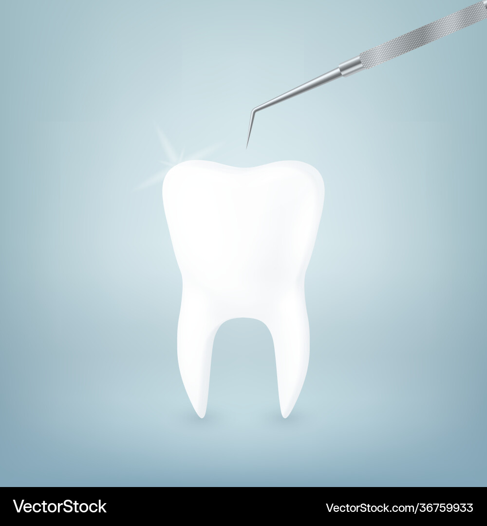3d realistic tooth and dental probe Royalty Free Vector