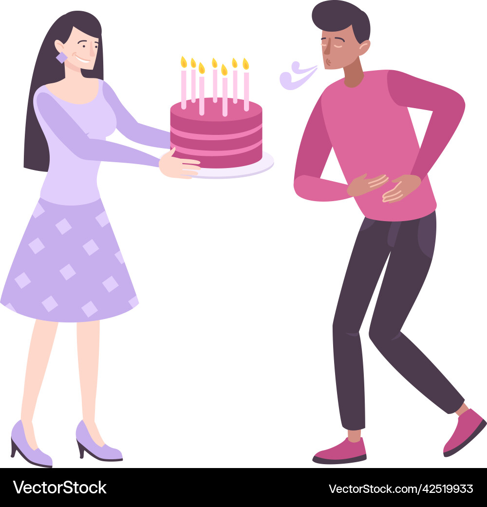 Birthday cake puff composition Royalty Free Vector Image