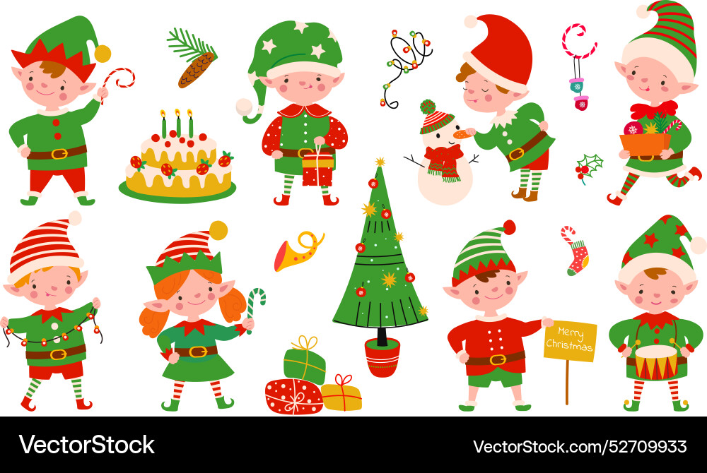 Christmas elves characters santa elf xmas Vector Image