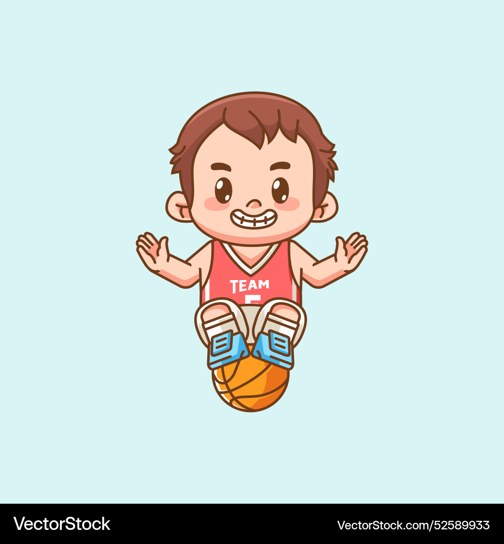 Cute boy basketball player play basket character Vector Image