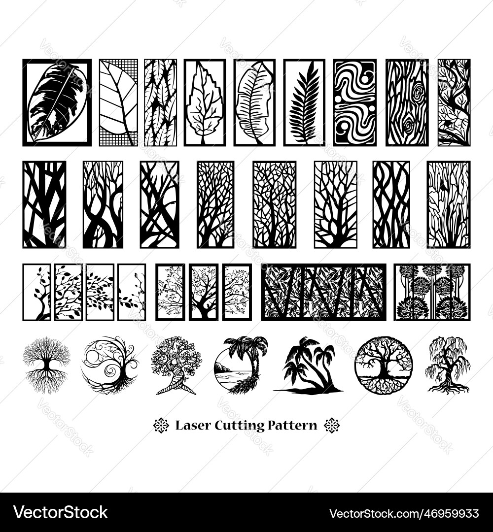 Set of decorative tree laser cut panels Royalty Free Vector