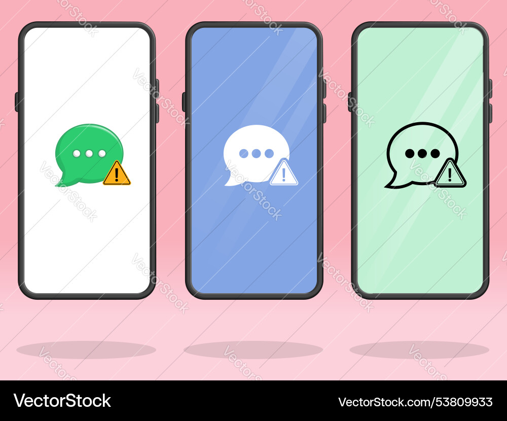 Smartphone chat triangle bubbles warning caution Vector Image