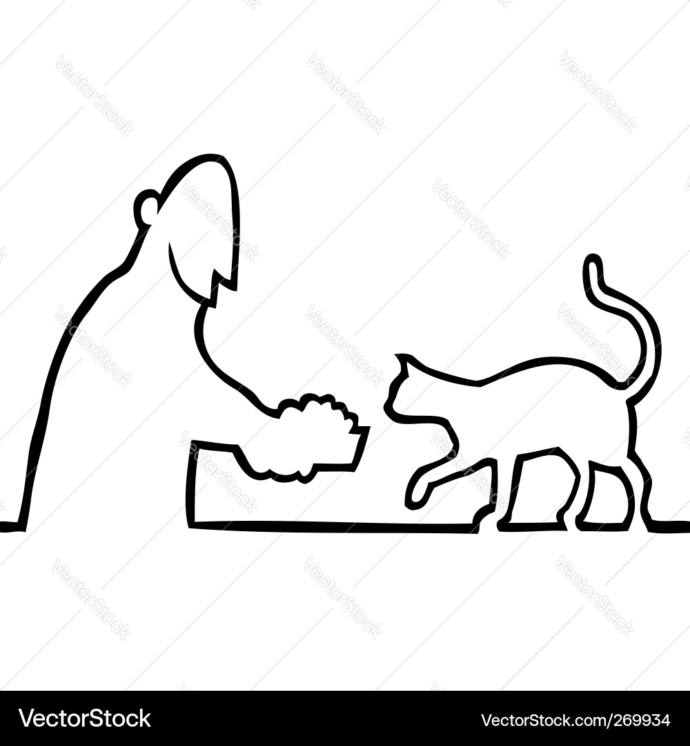 Guy feeding cat Royalty Free Vector Image - VectorStock