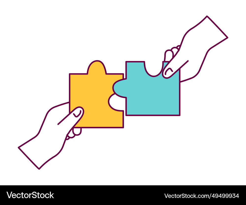 Hands connect the puzzle pieces Royalty Free Vector Image