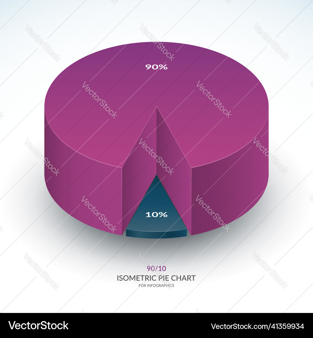 Infographic isometric pie chart 90 and 10 percent Vector Image
